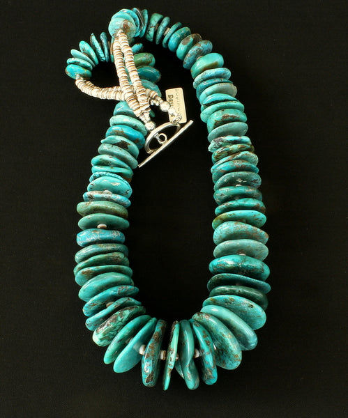Turquoise Graduated Disc Necklace with Olive Shell Heishi & Sterling ...